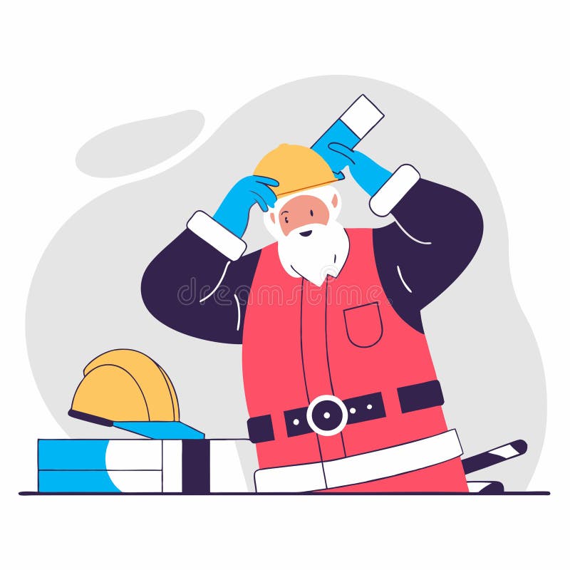Santa Claus Putting on a Construction Hat while Adjusting 2028 3D ...