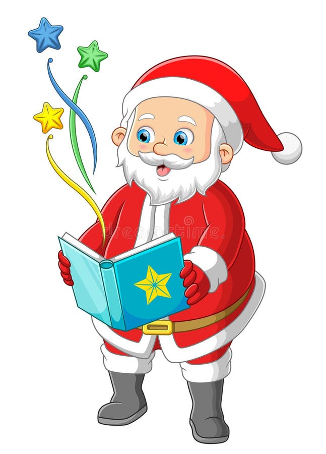 Santa Claus Reading a Magic Book Stock Vector - Illustration of ...
