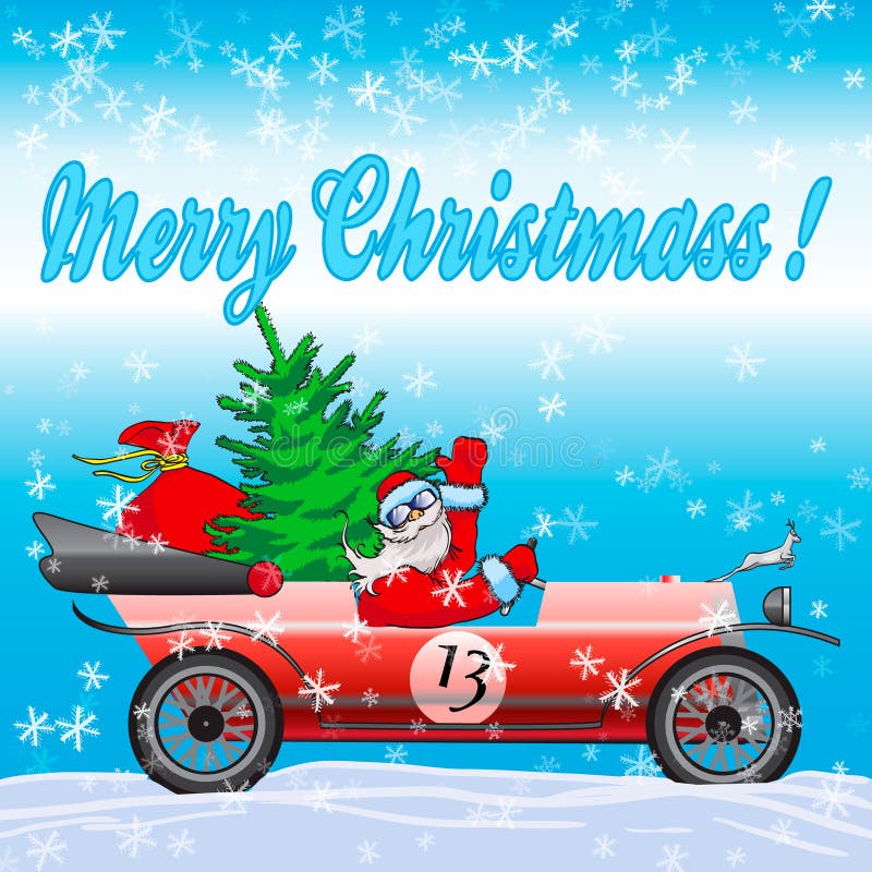 Santa Claus on red car stock vector. Illustration of cartoon - 49145140