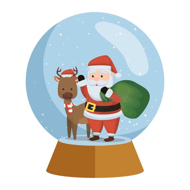 Santa Claus with Reindeer in Snow Sphere Stock Vector - Illustration of ...