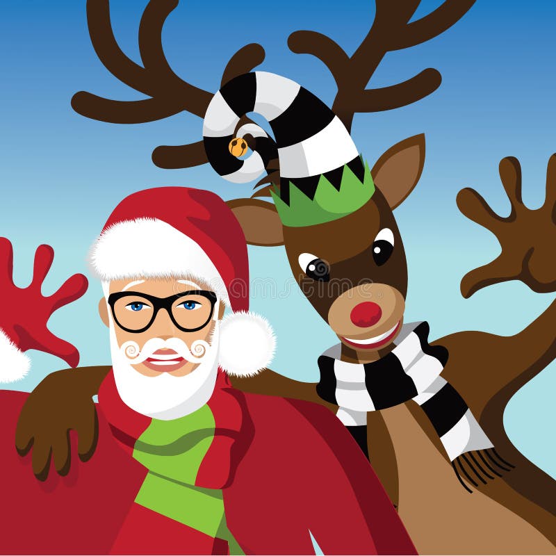 Santa Claus and Reindeer Wave Hello. Stock Vector - Illustration of ...