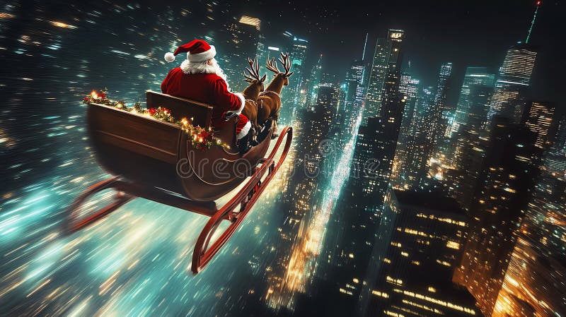 Santa Claus Riding His Sleigh with Reindeer, AI Generated Stock ...
