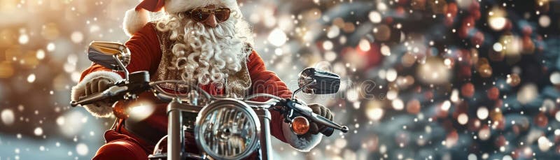 Santa Claus Riding a Motorcycle Decorated for Christmas Stock ...