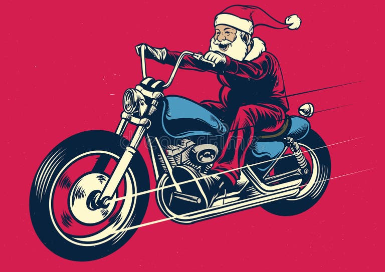 Santa Claus Riding Motorcycle Stock Vector - Illustration of retro ...