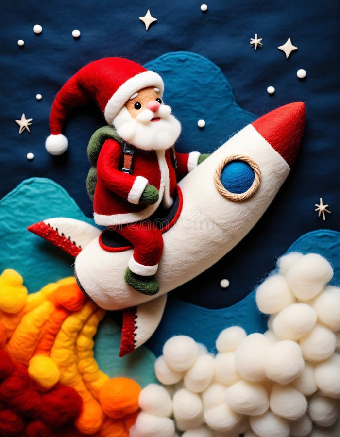 Santa Claus Wearing a Red Costume is Riding a Rocket.Generative Ai ...