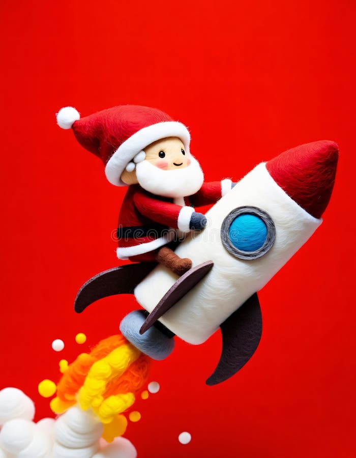 Santa Claus Wearing a Red Costume is Riding a Rocket.Generative Ai ...