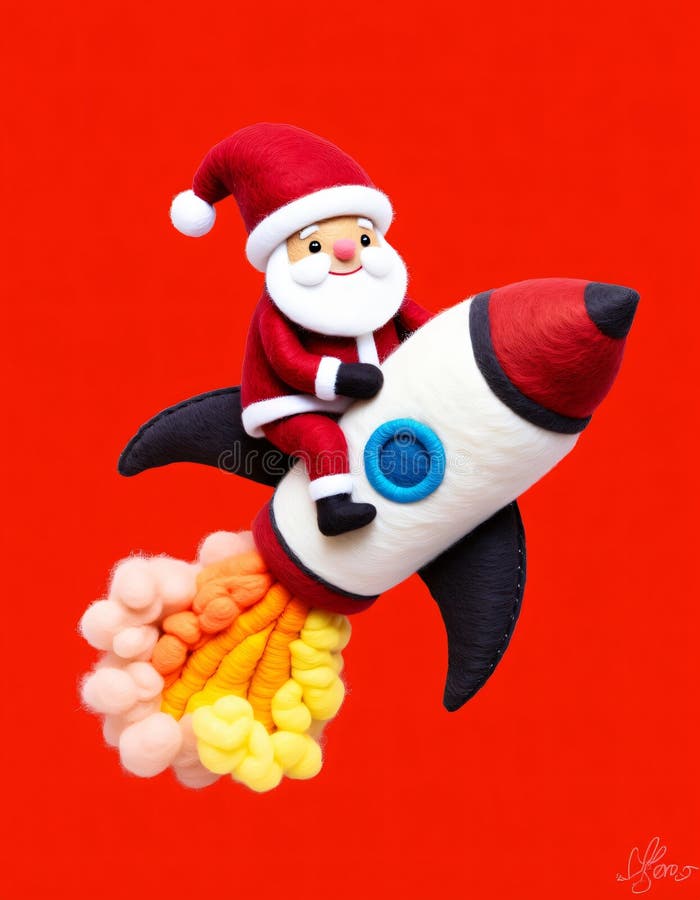 Santa Claus Wearing a Red Costume is Riding a Rocket.Generative Ai ...