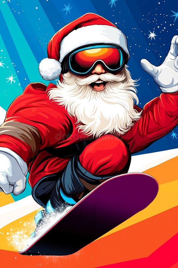 A Santa Claus is Riding a Snowboard on a Snowy Surface Stock ...