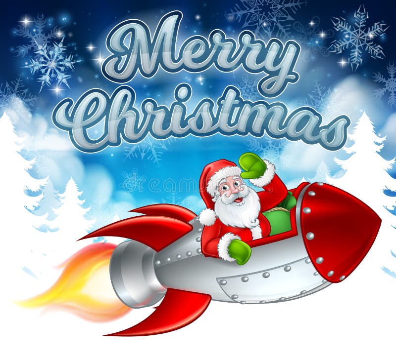 Santa Claus in Rocket Merry Christmas Cartoon Illustrazione Vettoriale ...