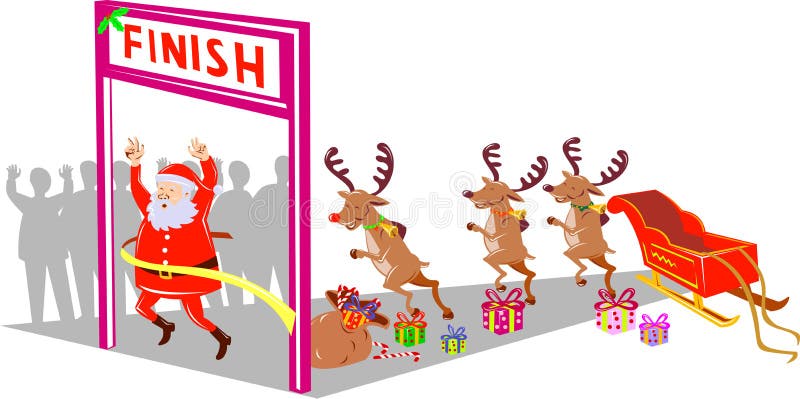 Santa Claus and Rudolph Running Stock Vector - Illustration of bell ...