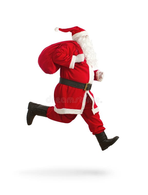 Santa Claus on the run stock photo. Image of pack, sack - 27884810