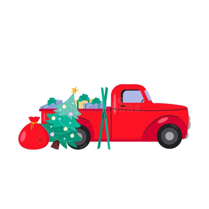Santa Claus S Car with Presents and a Christmas Tree. Vector ...