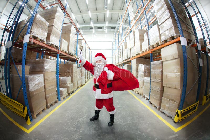 Santa Claus Forklift Operator in Warehouse Stock Image - Image of ...