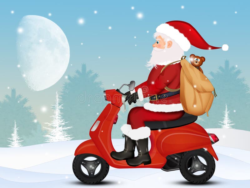 Santa Claus on scooter stock illustration. Illustration of cute - 241939856