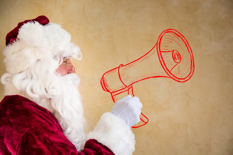 Santa Claus Shouting through Drawn Megaphone Stock Image - Image of ...