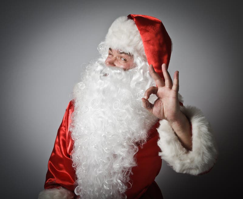 Santa Claus and Sign of Okay. Stock Image - Image of hand, gesturing ...