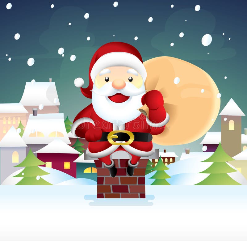 Santa Claus Sit on a Chimney Stock Vector - Illustration of vector ...