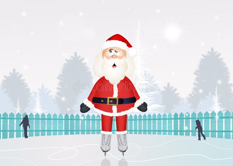 Santa Claus skating on ice stock illustration. Illustration of claus ...