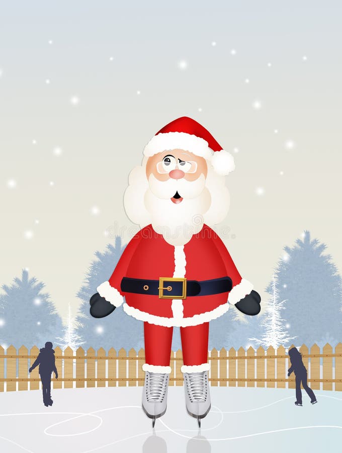 Santa Claus skating on ice stock illustration. Illustration of cold ...