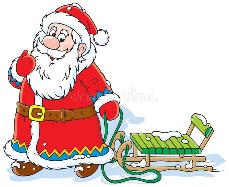 Santa Pulling Mrs Claus on a Sled Stock Illustration - Illustration of ...