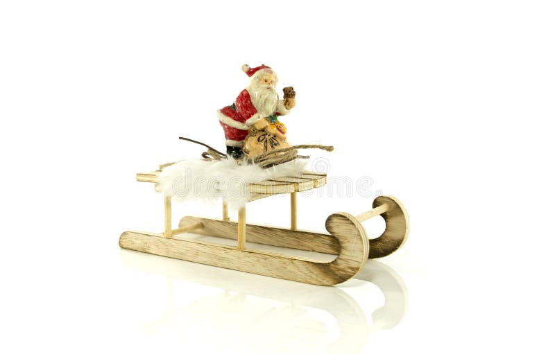 Wooden Santa Claus Sled on White Stock Photo - Image of white, xmas ...