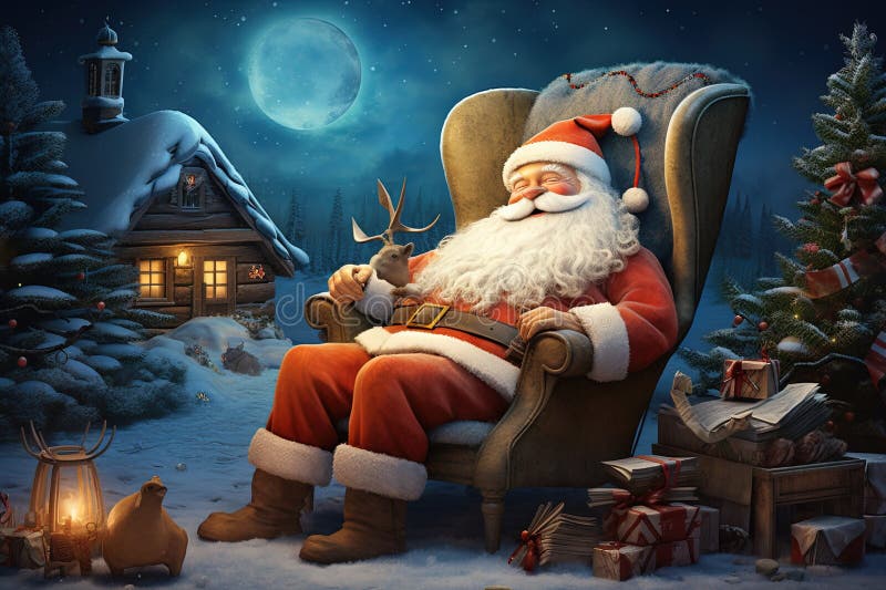 Santa Claus Sleeping Christmas Funny Illustration AI Generated Stock ...