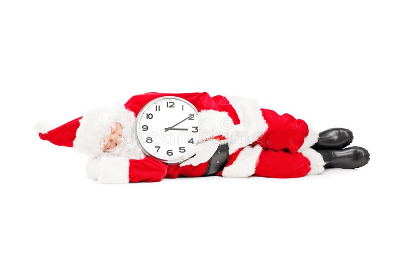 Santa Claus Sleeping with a Clock and Running Late Stock Photo - Image ...