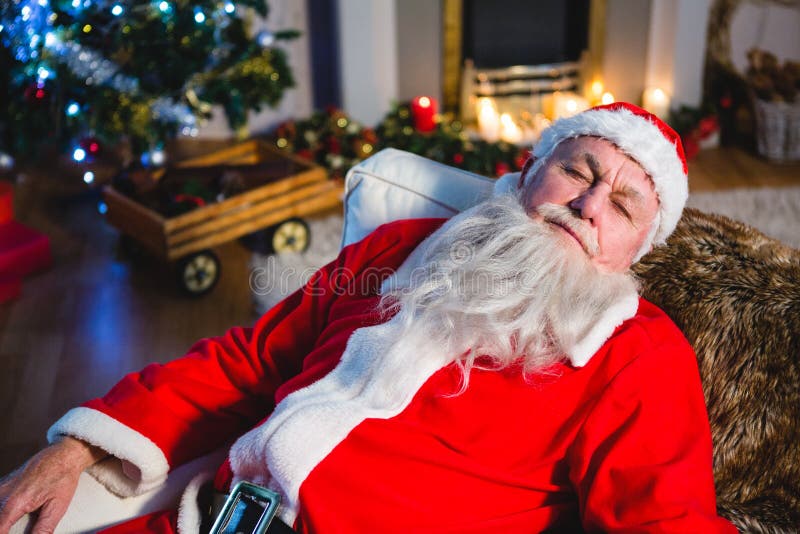 Santa Claus Sleeping on Couch Stock Image - Image of asleep, closed ...