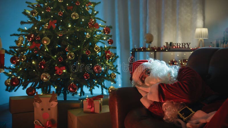 Santa Claus Sleeping after a Long Work Day Stock Image - Image of shiny ...