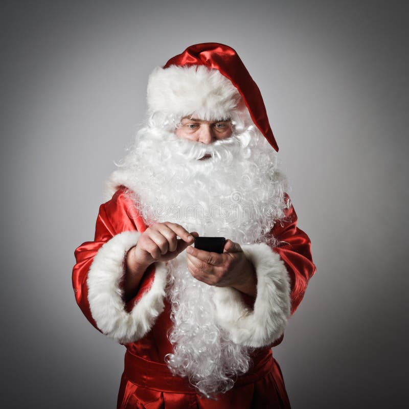 Santa Claus and Smart Phone Stock Image - Image of caucasian, email ...