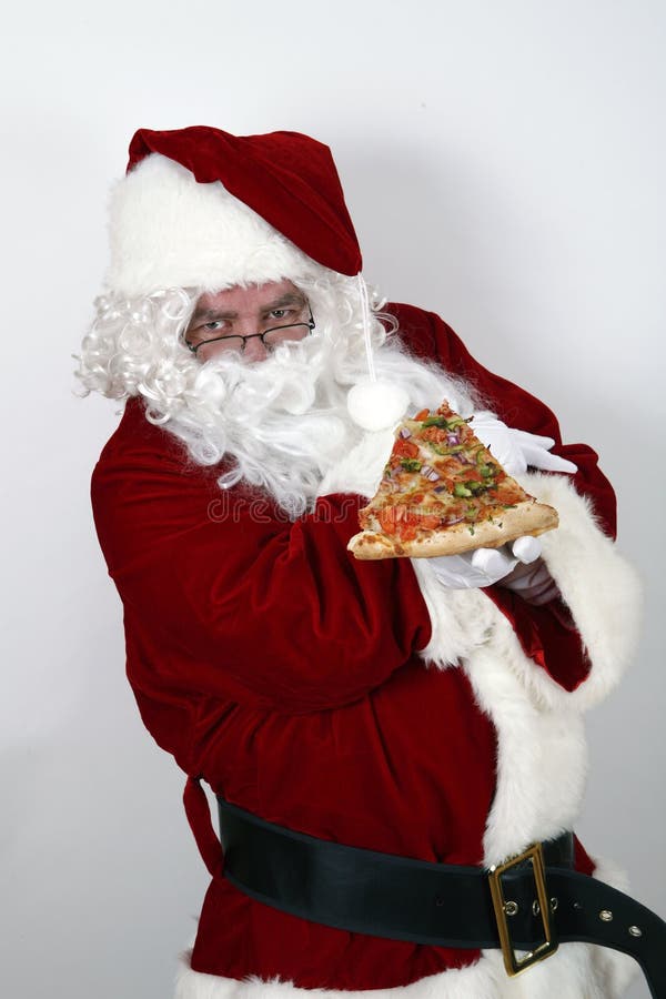 Santa Claus Smiling and Eating Pizza Stock Image - Image of fast ...