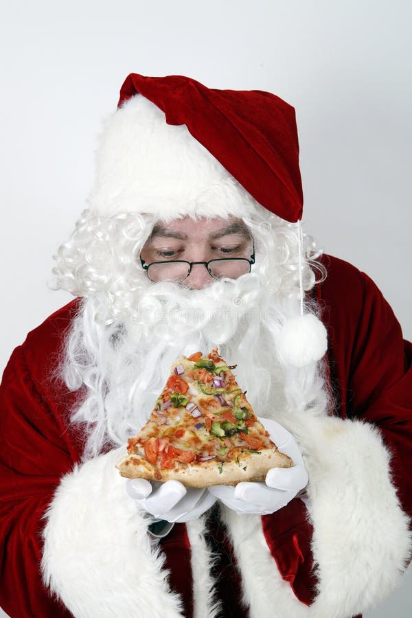 Santa Claus Smiling and Eating Pizza Stock Image - Image of fast ...