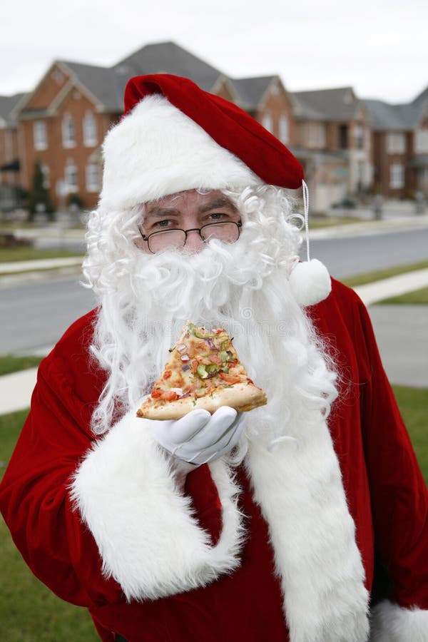 Santa Claus Smiling and Eating Pizza Stock Image - Image of fast ...