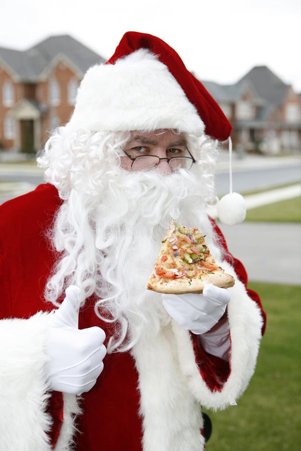Santa Claus Smiling and Eating Pizza Stock Image - Image of fast ...