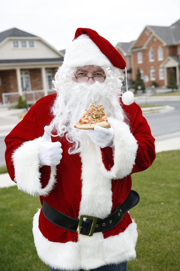 Santa Claus Smiling and Eating Pizza Stock Image - Image of junk, santa ...