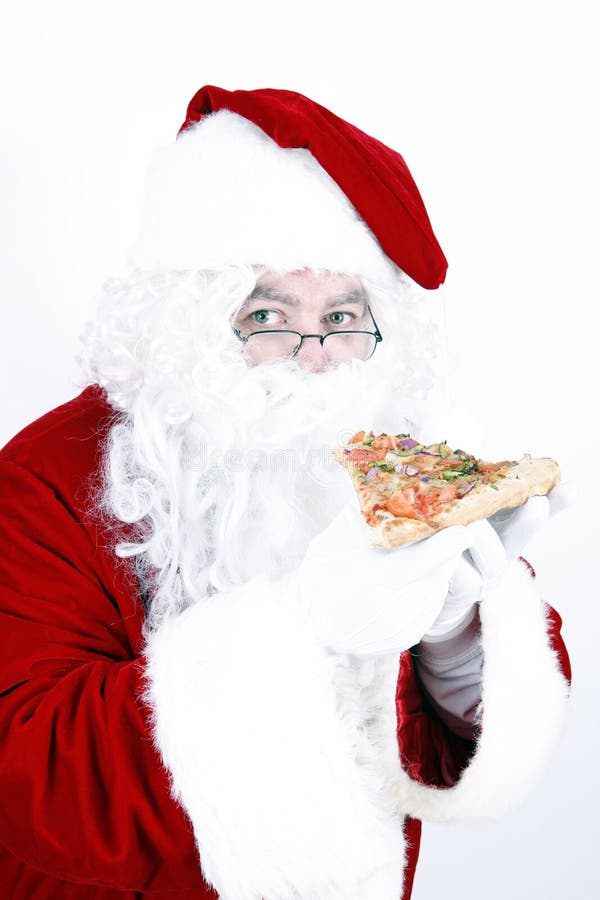 Santa Claus Smiling and Eating Pizza Stock Image - Image of fast ...