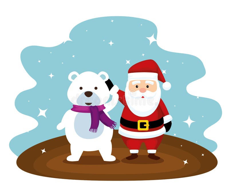 Santa Claus and Snow Bear with Scarf Stock Vector - Illustration of ...