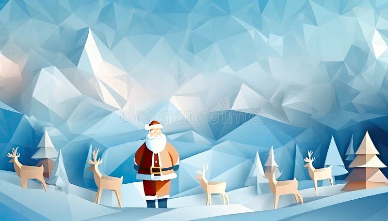 Santa Claus in Snow Landscape with Reindeers Low Poly, Ai Generated ...