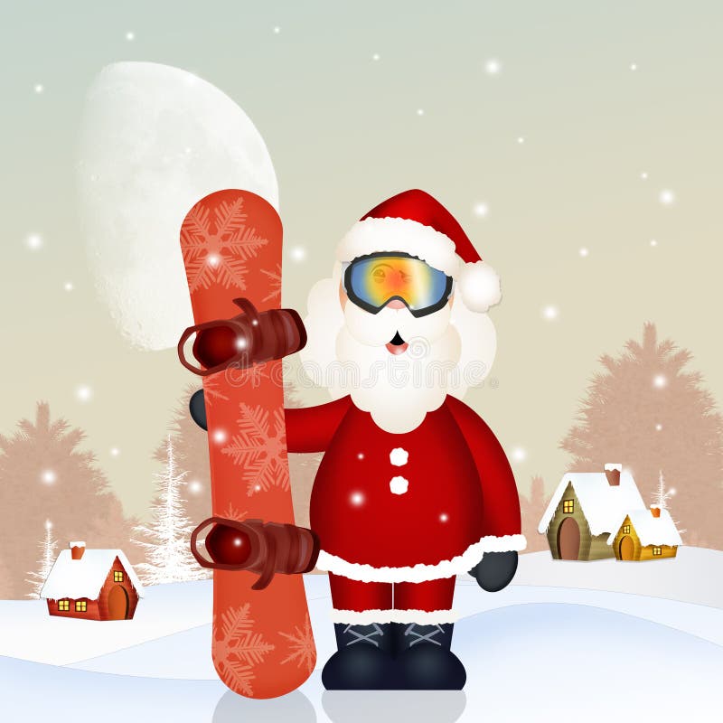 Santa Claus with snowboard stock illustration. Illustration of santa ...