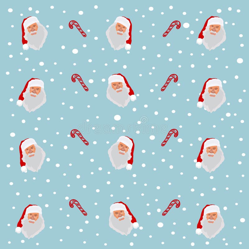 Santa Claus and Snowfall Pattern on Blue Background. Pattern Stock ...