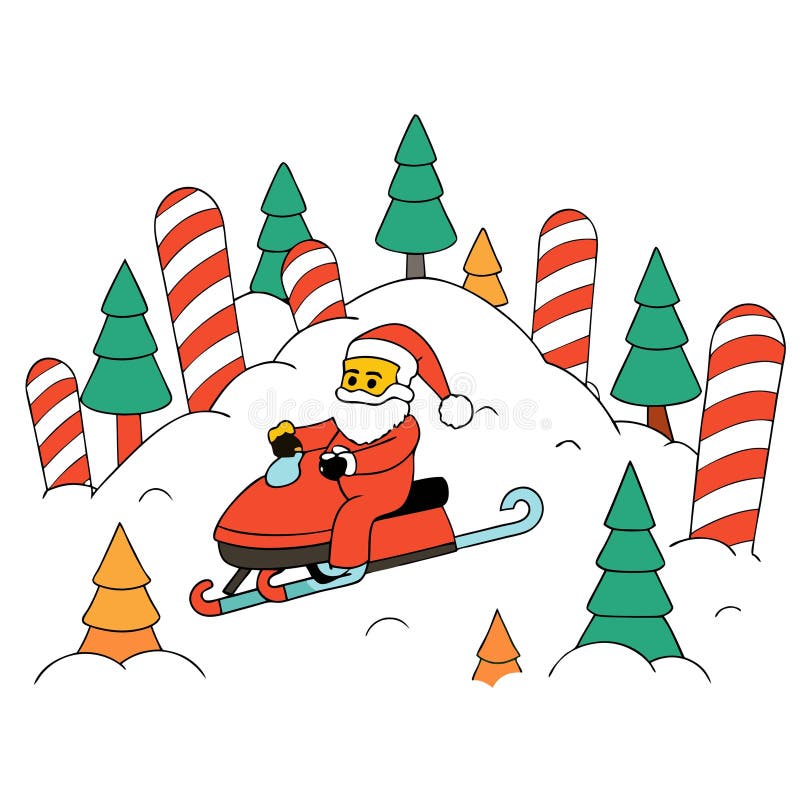 Santa Claus Snowmobiling through a Forest of Giant Candy Canes and ...