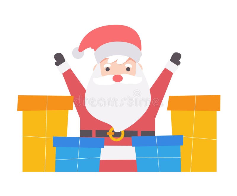 Santa Claus with Stack of Christmas Presents . Cartoon Character . Flat ...
