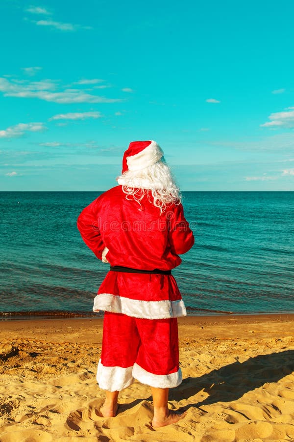 Santa Claus is Standing on the Beach. Stock Photo - Image of view, rest ...