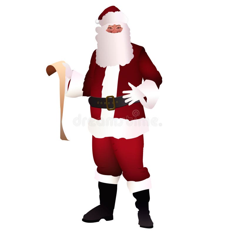 Santa Claus Standing with Paper in Hand. Full Face Stock Illustration ...