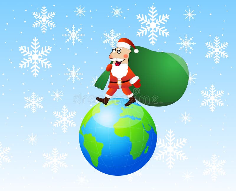 Santa Claus Steps on Earth with the Sack of Gifts Stock Vector ...