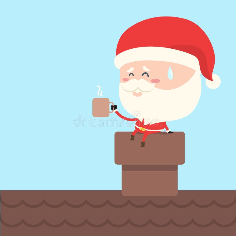 Santa Claus Take Coffee Break on Chimney Stock Vector - Illustration of ...