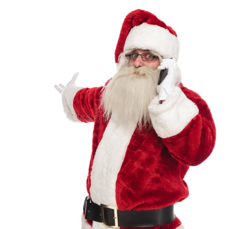 Santa Claus Holding Presents Bag on Shoulder and Rings Bell Stock Image ...