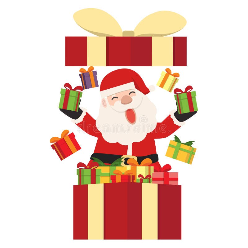 Santa Claus Throwing with Gift Box Stock Vector - Illustration of gift ...