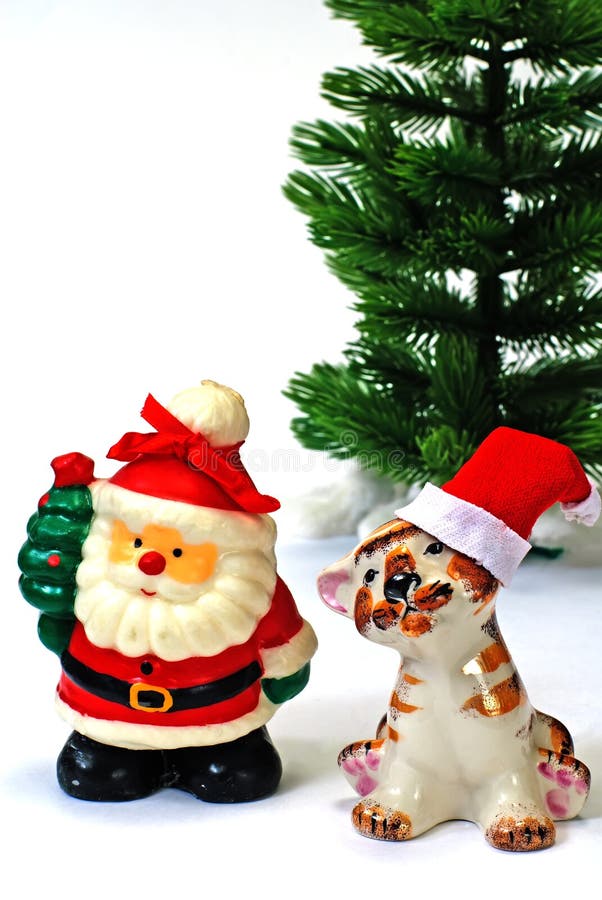 Santa Claus and Tiger and Christmas Tree Stock Photo - Image of ...