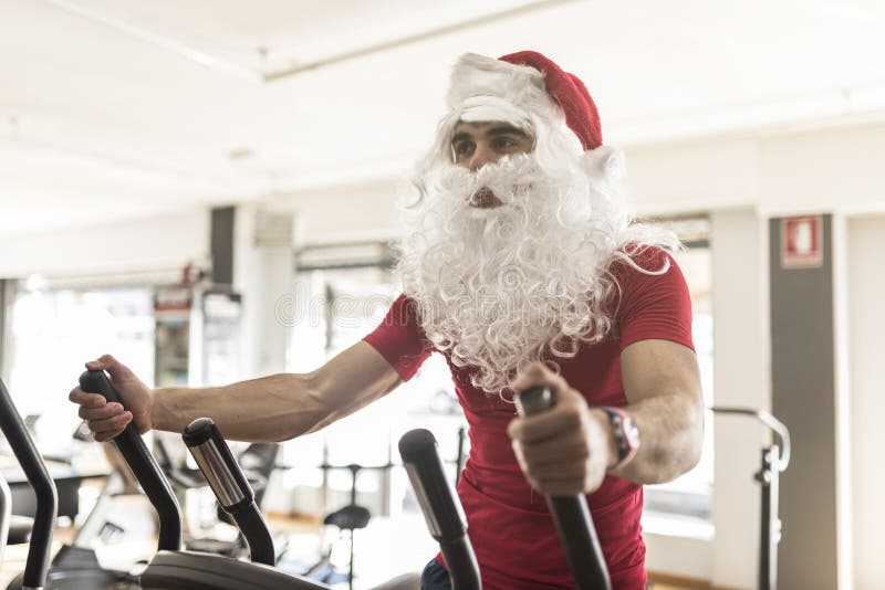 Santa Claus Training in Croos Trainer Ready for Christmas in Gym Stock ...